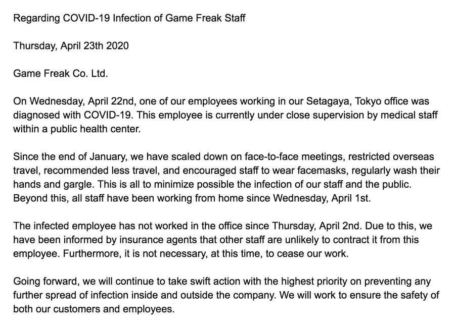 Employee﻿ At Pokémon Dev Game Freak ﻿Tests Positive For Coronavirus ...